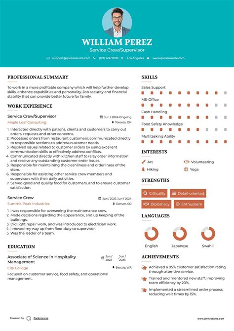 Resume Sample For Service Crew Applicant Bearmoms