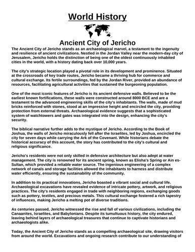 Ancient City Of Jericho Article And Questions” Assignment Teaching