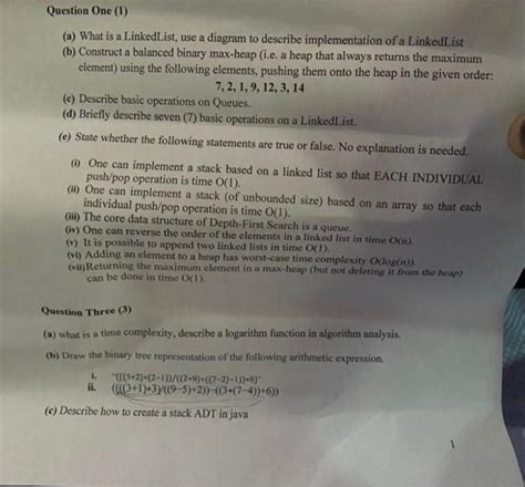 Solved Question One 1 A What Is A Linkedlist Use A