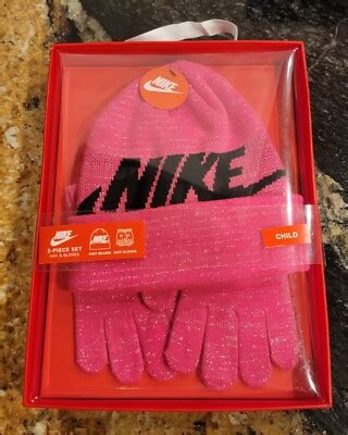 Nike 2 Piece Girls Winter Hat Beanie And Gloves Size 4 7 Pinkblack Ebay
