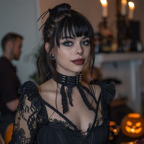 Cute Goth Girl Intern Enjoying Time At The Cafe Premium Ai Generated