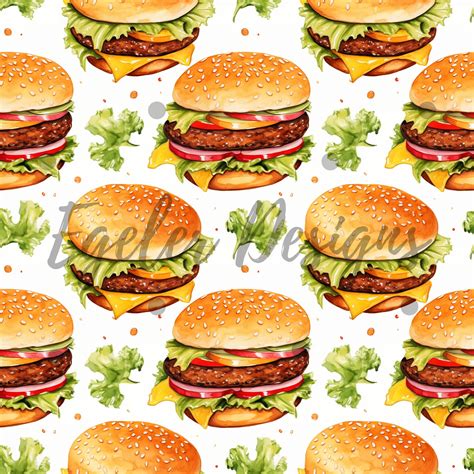 Watercolor Cheeseburger Seamless Pattern Digital Download Egeler Designs