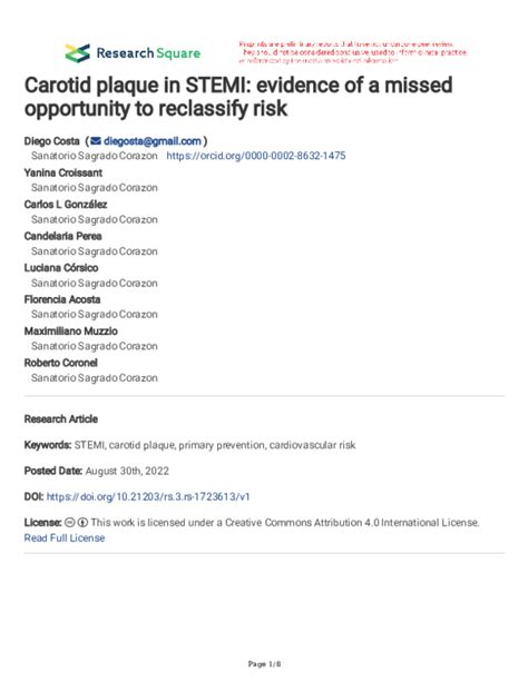 Pdf Carotid Plaque In Stemi Evidence Of A Missed Opportunity To