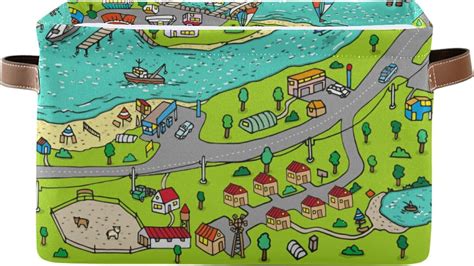 Gzhjmy 2 Pack Collapsible Organizer Storage Bins With Graffiti Town Map Cute Print 14 2x10 2