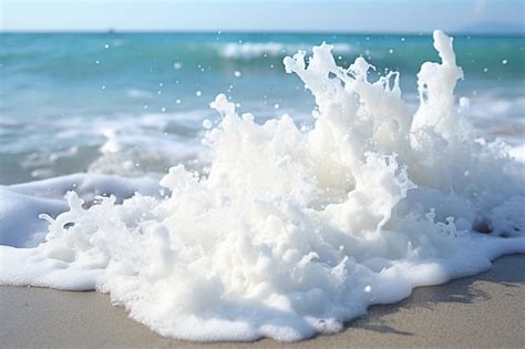 Sea Foam Washing Up On The Shore Premium Ai Generated Image