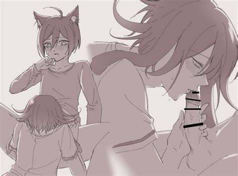 Rule 34 2boys Ahoge Blowjob Blush Cat Ears Catboy Censor Bar Censored