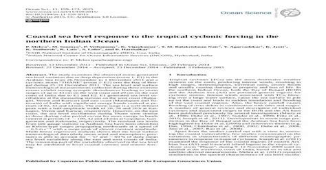 Coastal Sea Level Response To The Tropical Cyclonic · 160 P Mehra