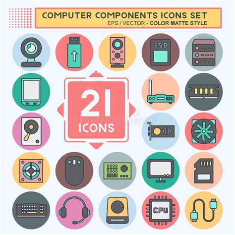 Icon Set Computer Components Suitable For Education Symbol Color Mate