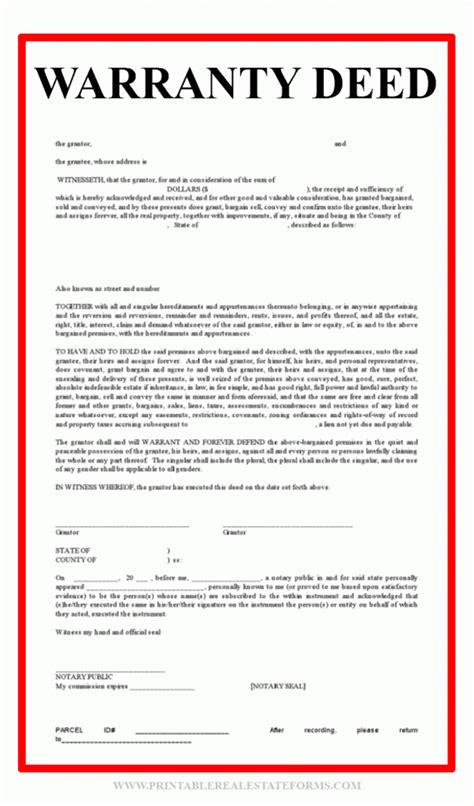 Free Printable Warranty Deed Form Pdf And Word