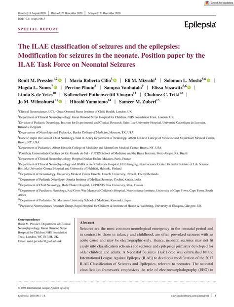 Classification Of Seizures Modification For Neonates Epi Epilepsia