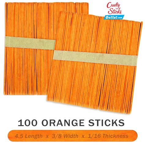 100 Pack Orange Color Wood Craft Popsicle Sticks By Craftys