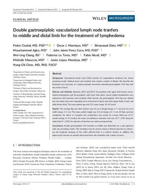 Pdf Double Gastroepiploic Vascularized Lymph Node Tranfers To Middle And Distal Limb For The