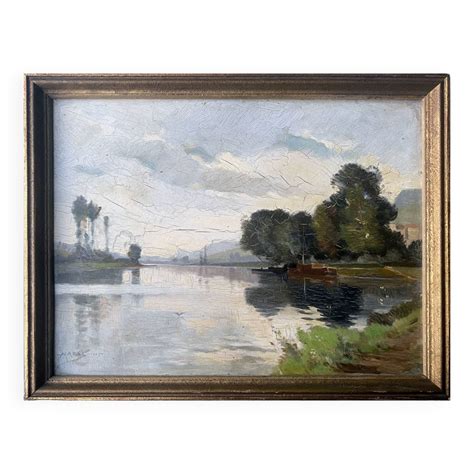 Tableau Hsp Paysage De Rivière Avec Pénichessigné Markc Daté De 1905 Selency