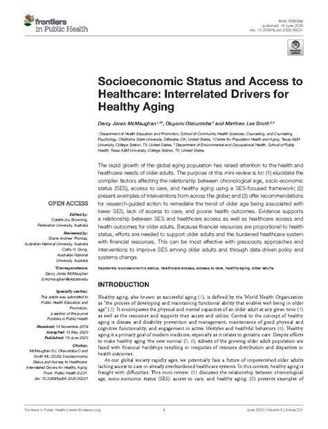 Socioeconomic Status And Access To Healthcare Inte Mini Review
