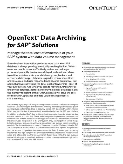 opentext data archiving for sap solutions product overview sap se