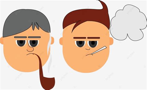 Cartoon Smoking Duo Line Art Or Color Illustration Of Two Faces In