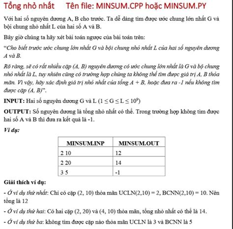 Tổng nhỏ nhất Tên file MINSUM CPP hoặc MINSUM PY Với hai số nguyên dương A B cho trước Ta dễ