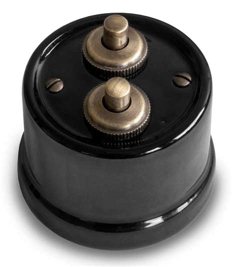Spring Loaded Push Button Black Porcelain Surface Mounted Wiring Sekelskifte