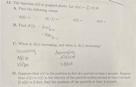 The function v t is graphed above Let A x fő Chegg