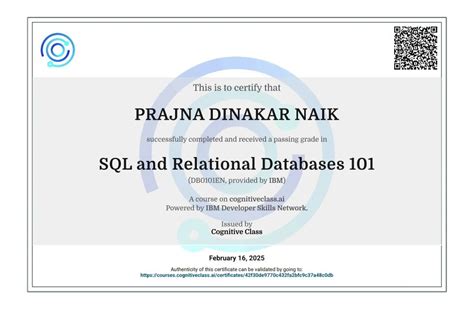 Sql Ibm Cognitiveclass Datamanagement Learning Prajna Naik