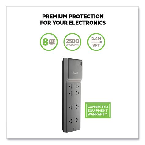 Home Office Surge Protector 8 Ac Outlets 8 Ft Cord 2 500 J Black