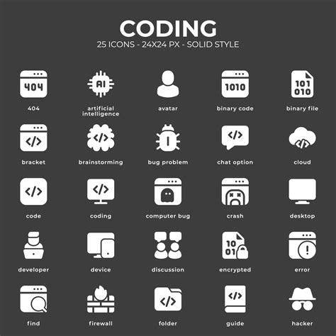 Coding Icon Pack With Black Color Vector Art At Vecteezy