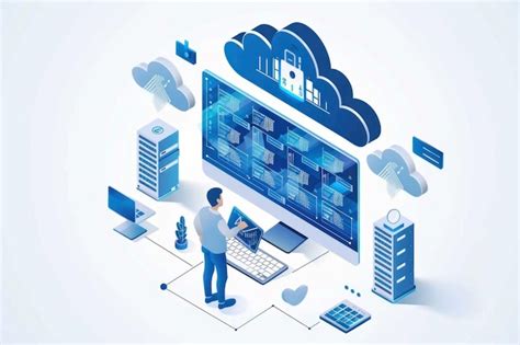 cloud computing concept with a person interacting with a computer and
