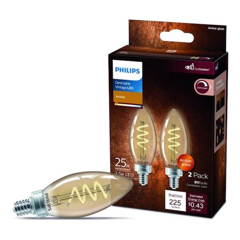 Philips 25 Watt Equivalent B11 Spiral Filament Dimmable E12 Vintage Edison Led Light Bulb