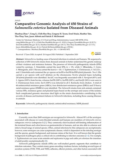 Pdf Comparative Genomic Analysis Of 450 Strains Of Salmonella
