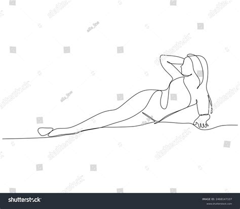 Linear Drawing Woman Lying On Her Stock Vector Royalty Free