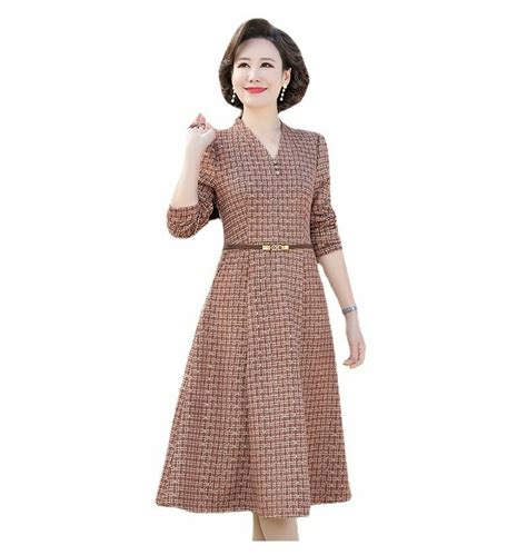 중년 가을 원피스 빅사이즈 7부 50대 하객룩 60대 40대 엄마옷 10월 외출용 결혼식 여성 긴팔 티몬