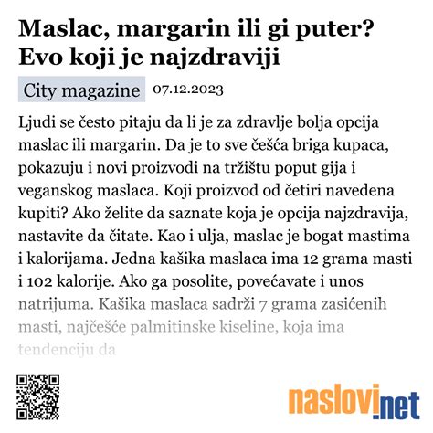 Maslac Margarin Ili Gi Puter Evo Koji Je Najzdraviji