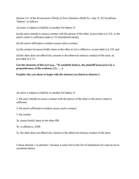 Elements Of Torts Section 101 Of The Restatement Third Of Torts