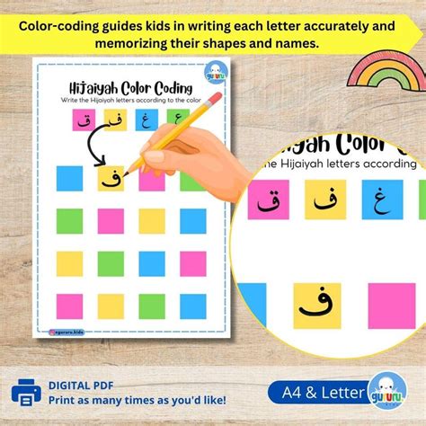 Hijaiyah Writing Printables Color Coded Arabic Alphabet Digital