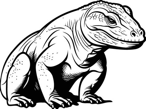 Black And White Element Illustration Of A Powerful Crouched Komodo
