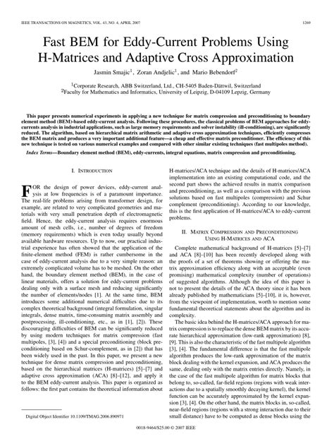 Pdf Fast Bem For Eddy Current Problems Using H Matrices And Adaptive