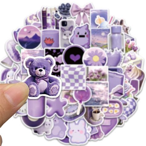 56pcs Purple Aesthetic Stickers Pack Cute Kawaii Graffiti Art Vinyl