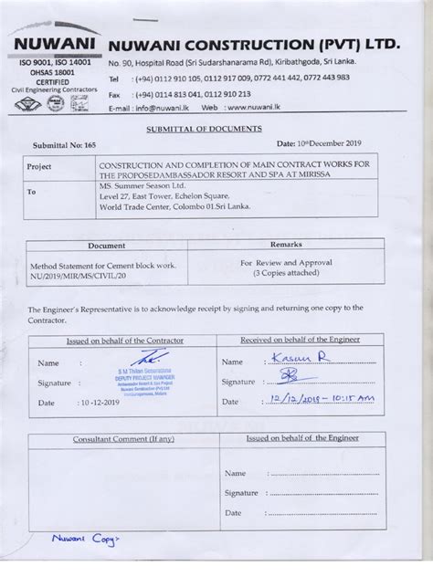 Method Statement For Cement Block Work Submittal No165 Pdf Pdf