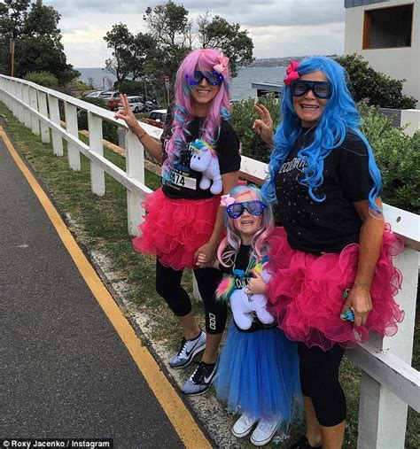 Roxy Jacenko And Daughter Pixie Sport Matching Blue And Pink Wigs