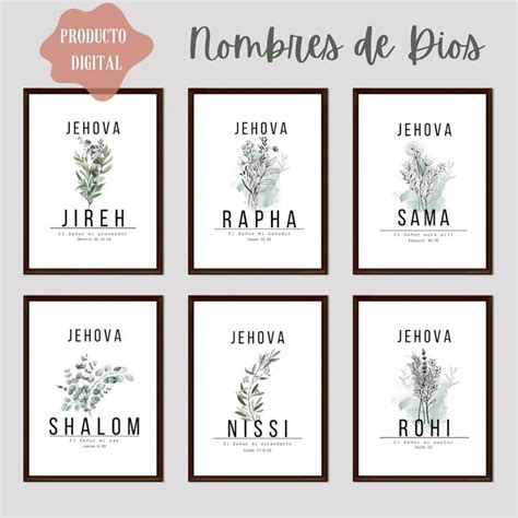 Nombres De Dios Set De 6 Cuadros Cristianos Decoracion Cristiana
