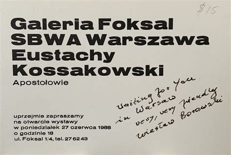 Eustachy Kossakowski 1988 With Handwritten Note Unoriginal Sins