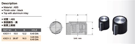 Pointer Knobs 43021 Abs With Nose 32mm 64mm Mony