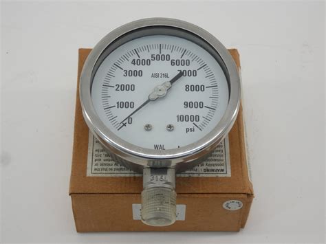 Wal Pressure Gauge 4″ 12″ Npt Bottom 0 10000 Psi Gpm Surplus