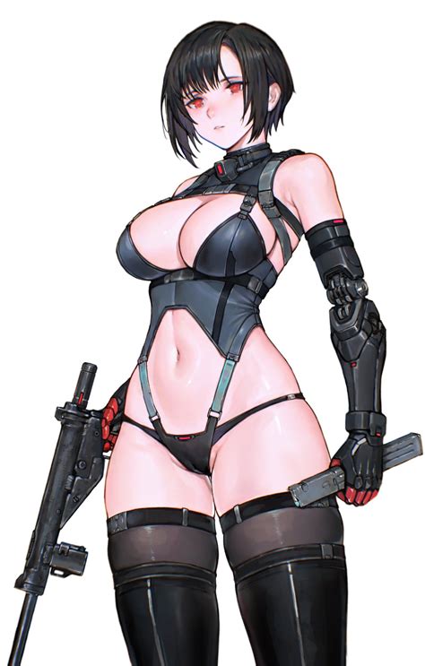 Iuui Original Highres 1girl Black Hair Black Panties Black Thighhighs Boots Breasts