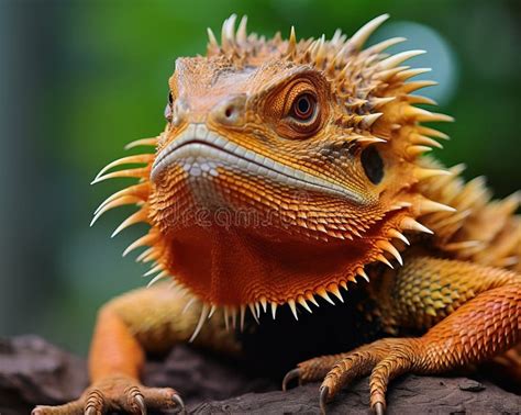 A Close Up Of An Orange Lizard With Spiky Hair Stock Illustration