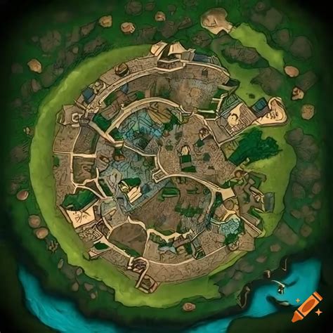 Fantasy Map With Circular Town Walls Forest And Castle On Craiyon