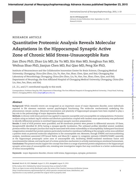 Pdf Quantitative Proteomic Analysis Reveals Molecular Adaptations In