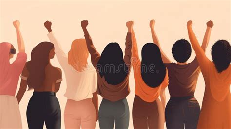 Diverse Women Standing Together Holding Hands And Raising Them Up In