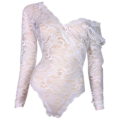 Nwt 1990s Christian Dior Sheer White Mesh Lace Monogram Bodysuit Top