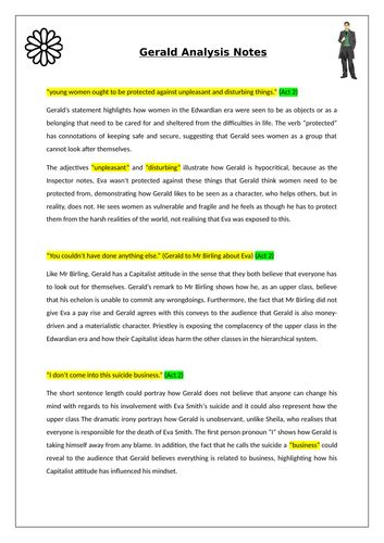 An Inspector Calls Gerald Analysis Revision Notes Teaching Resources